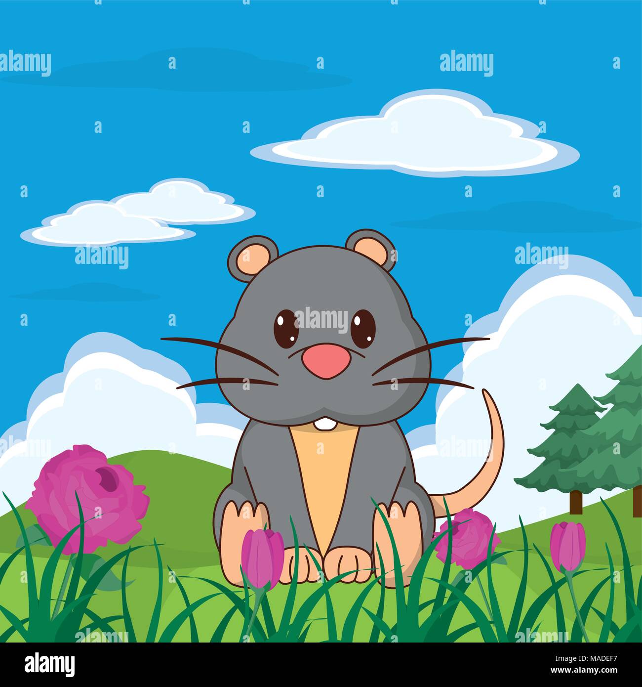 Mouse cute animal in landscape cartoons vector illustration graphic ...