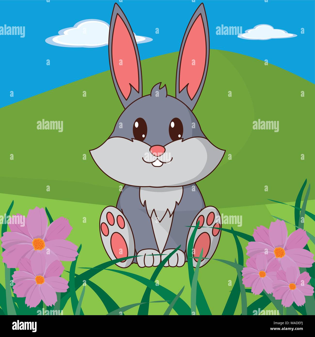 Rabbit cute animal in landscape cartoons vector illustration graphic ...