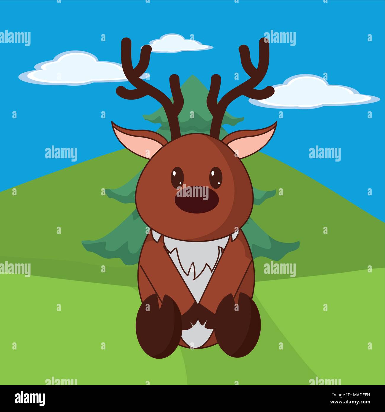 Deer cute animal in landscape cartoons vector illustration graphic ...