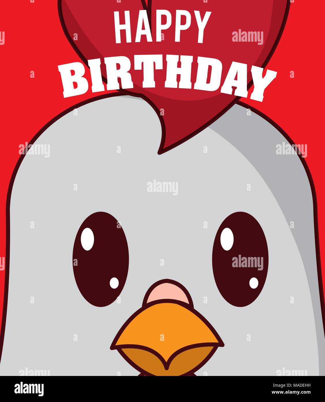 Rooster happy birthday cute card cartoon vector illustration graphic ...