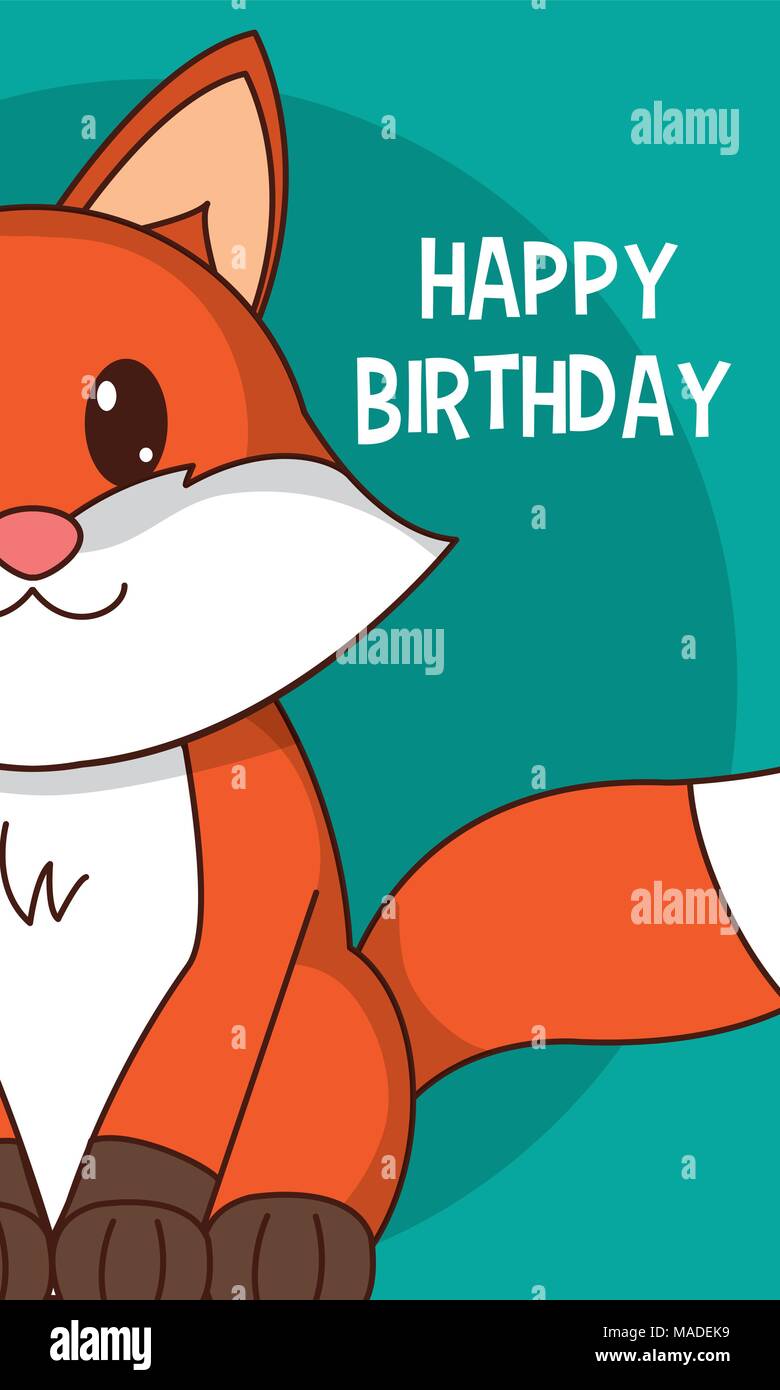 Fox happy birthday cute card cartoon vector illustration graphic design ...