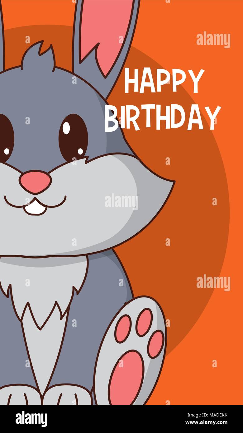 Rabbit happy birthday cute card cartoon vector illustration graphic ...