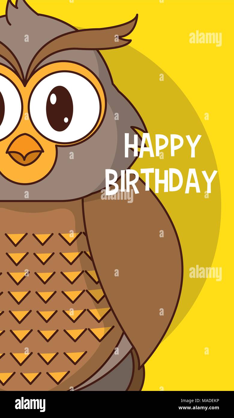 Owl happy birthday cute card cartoon vector illustration graphic design ...