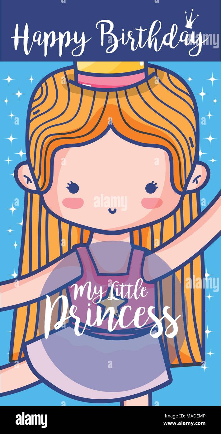 Happy birthday card cute girl ballet dancer cartoon vector illustration ...