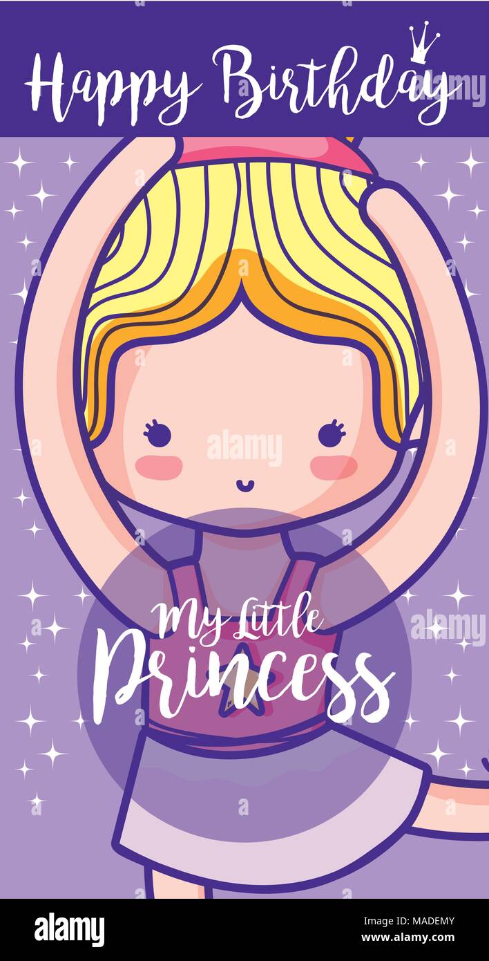 Happy birthday card cute girl ballet dancer cartoon vector illustration ...