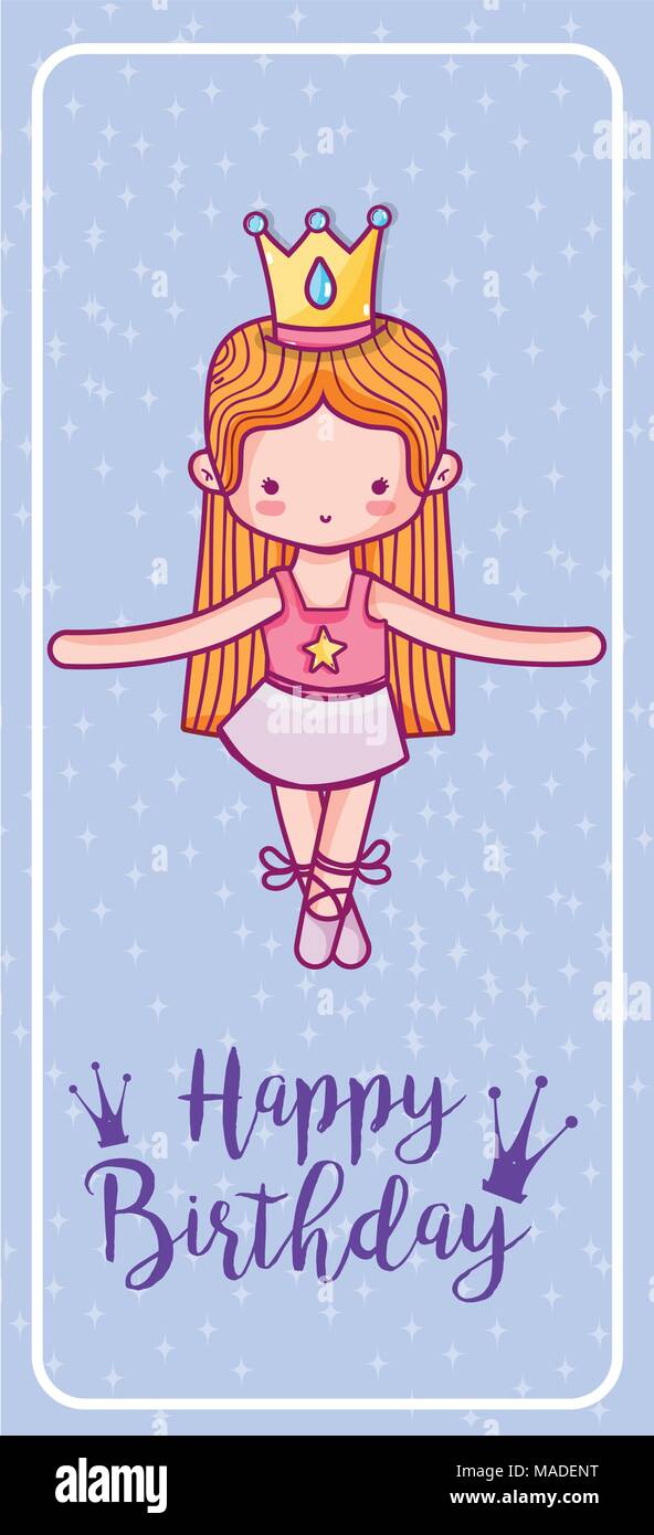 Happy birthday card cute girl ballet dancer cartoon vector illustration ...