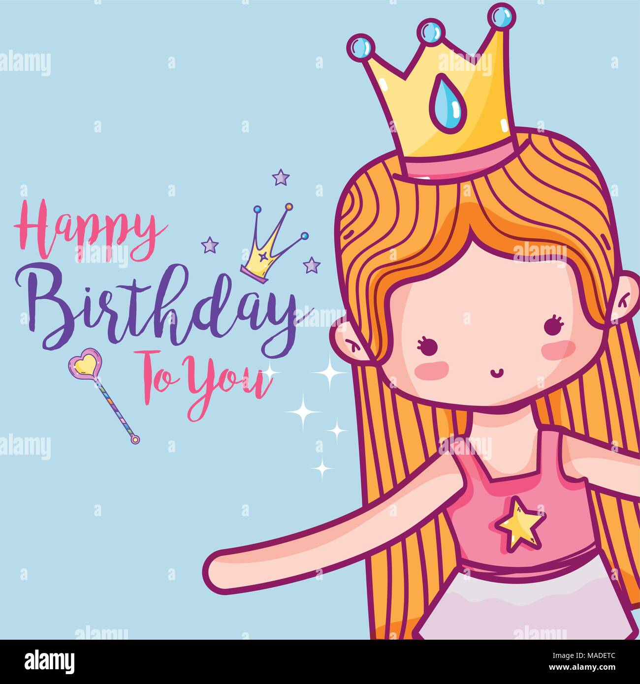 Happy birthday card cute girl ballet dancer cartoon vector illustration ...