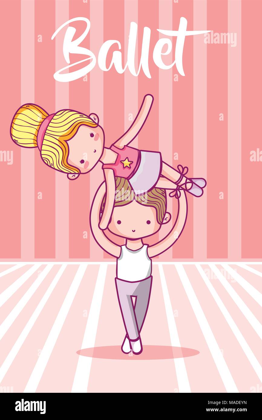 Cute kids ballet dancers cartoons vector illustration graphic design ...