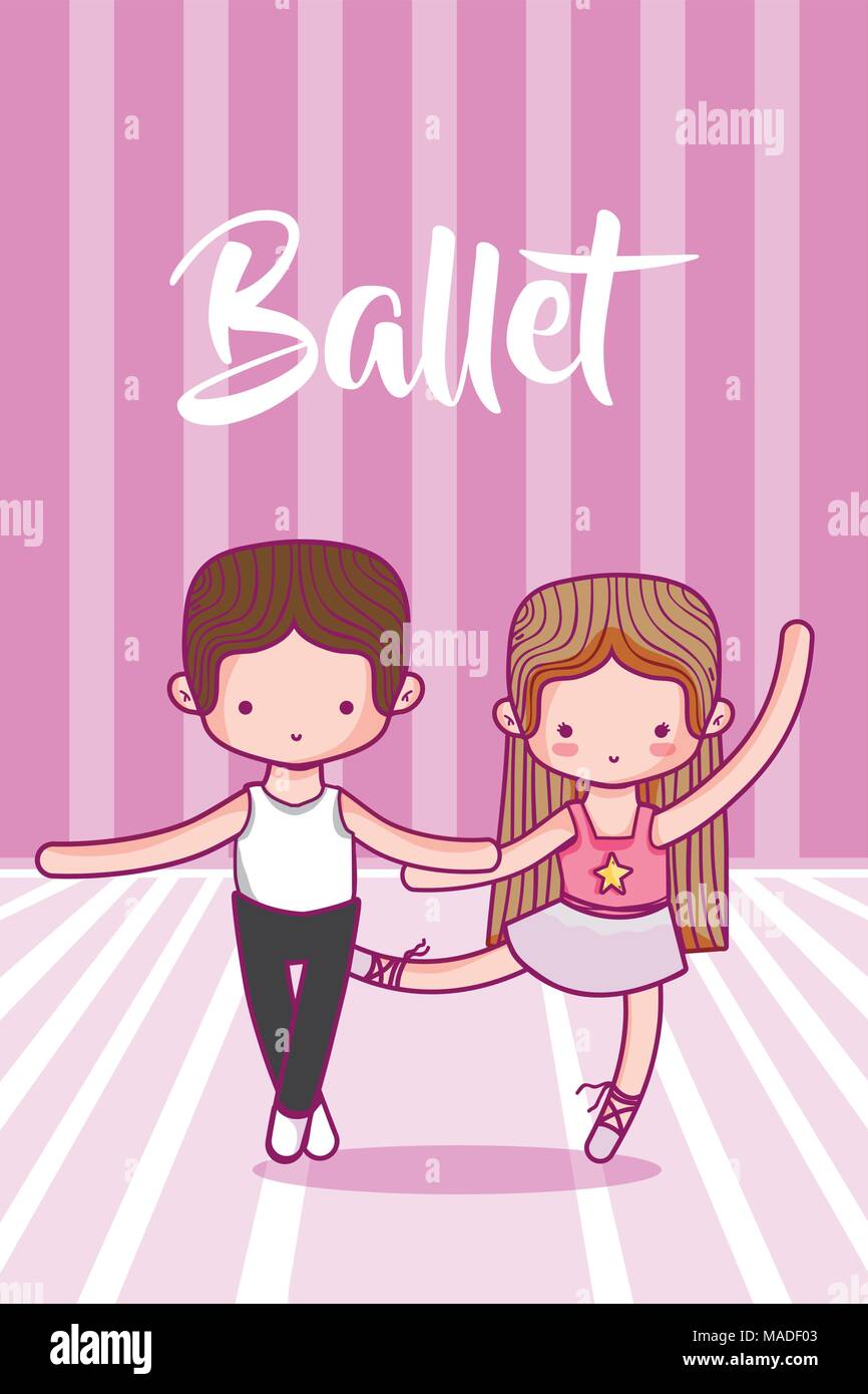 Cute kids ballet dancers cartoons vector illustration graphic design ...