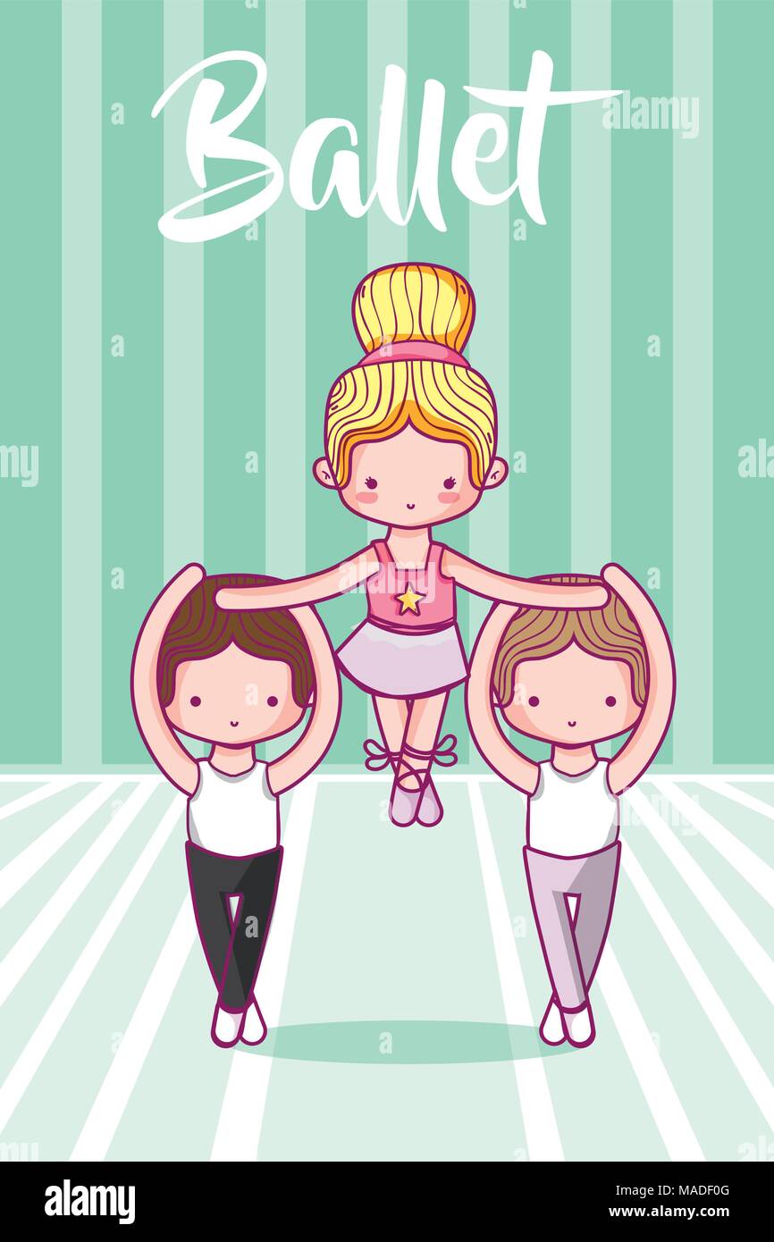 Cute kids ballet dancers cartoons vector illustration graphic design ...