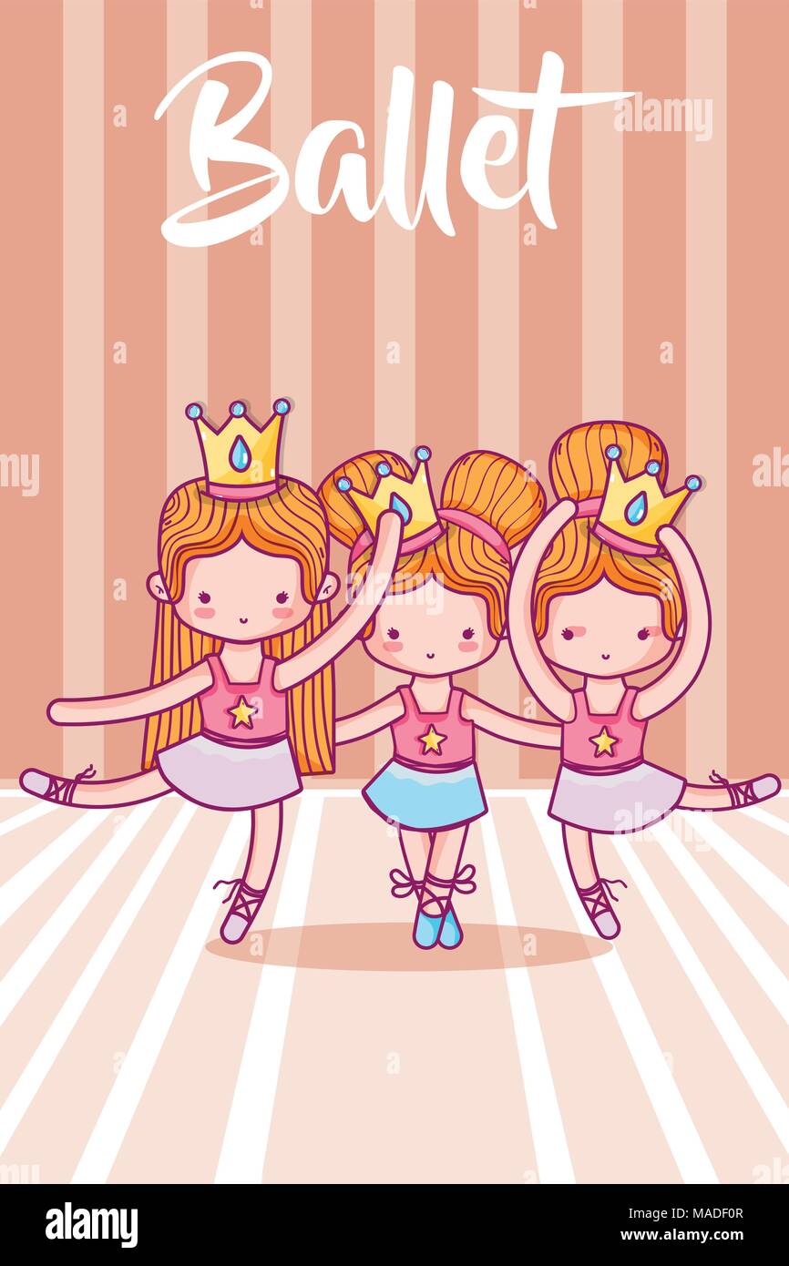 Cute girls ballet dancers cartoons vector illustration graphic design ...