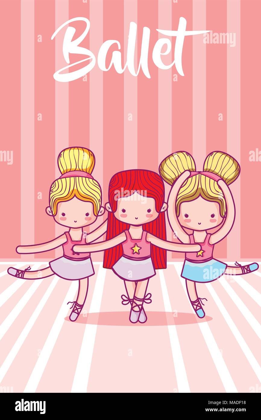 Cute girls ballet dancers cartoons vector illustration graphic design ...