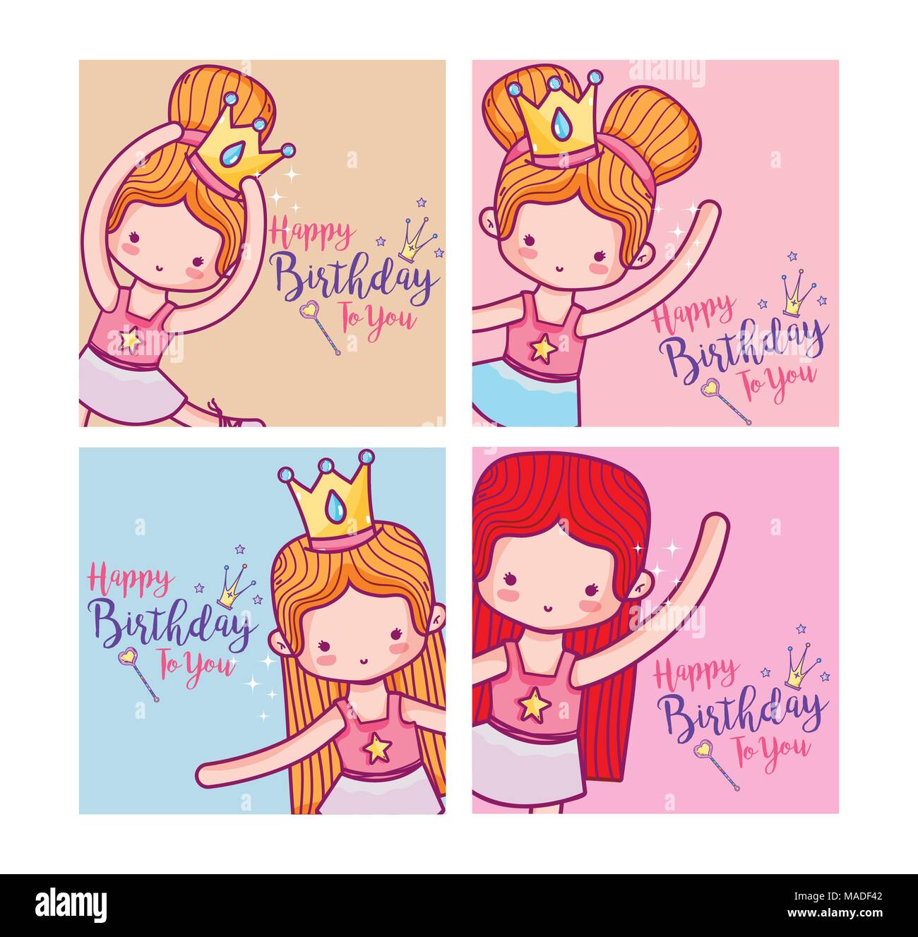 Happy birthday card cute girl ballet dancers cartoon vector ...