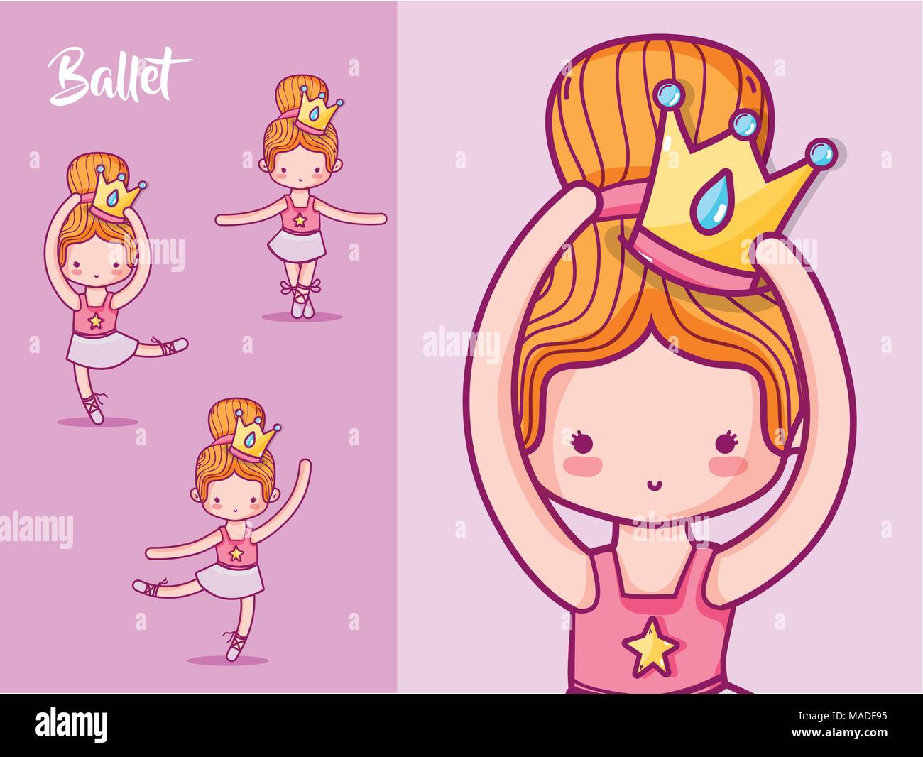 Cute girl ballet dancers posing vector illustration graphic design ...
