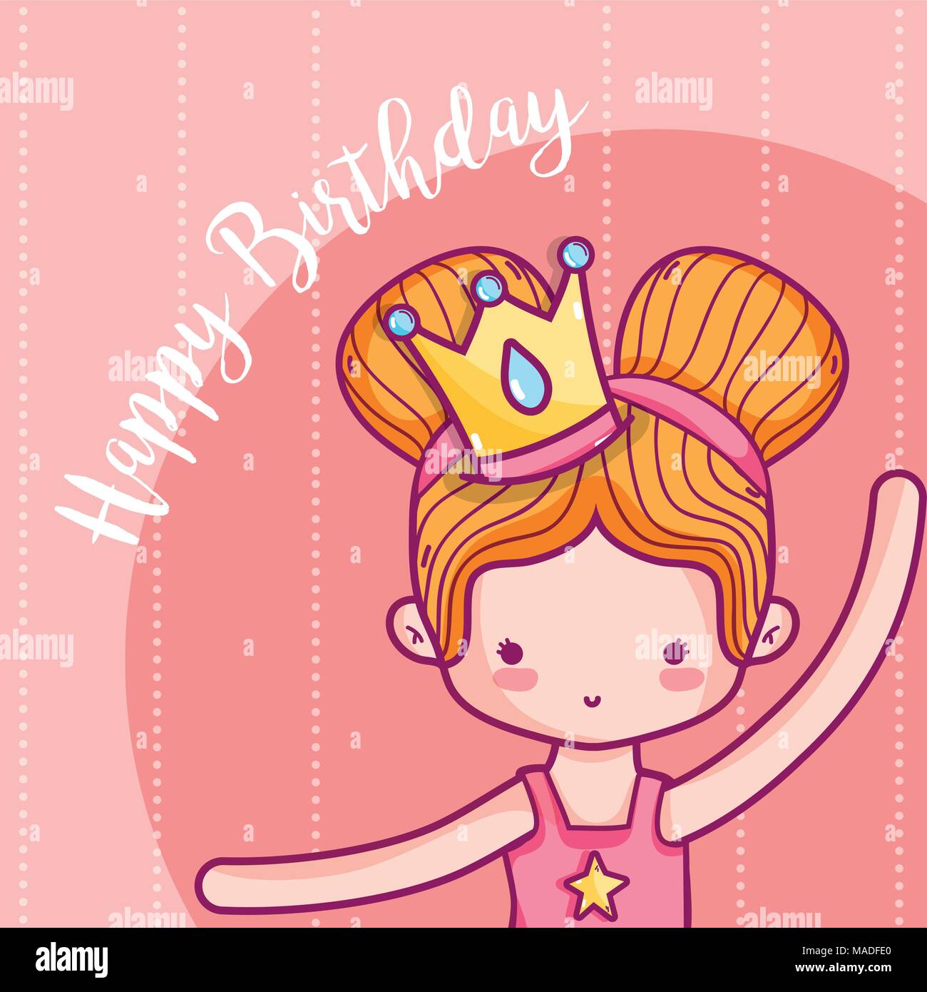 Happy birthday card for girl with princess cartoons vector illustration ...