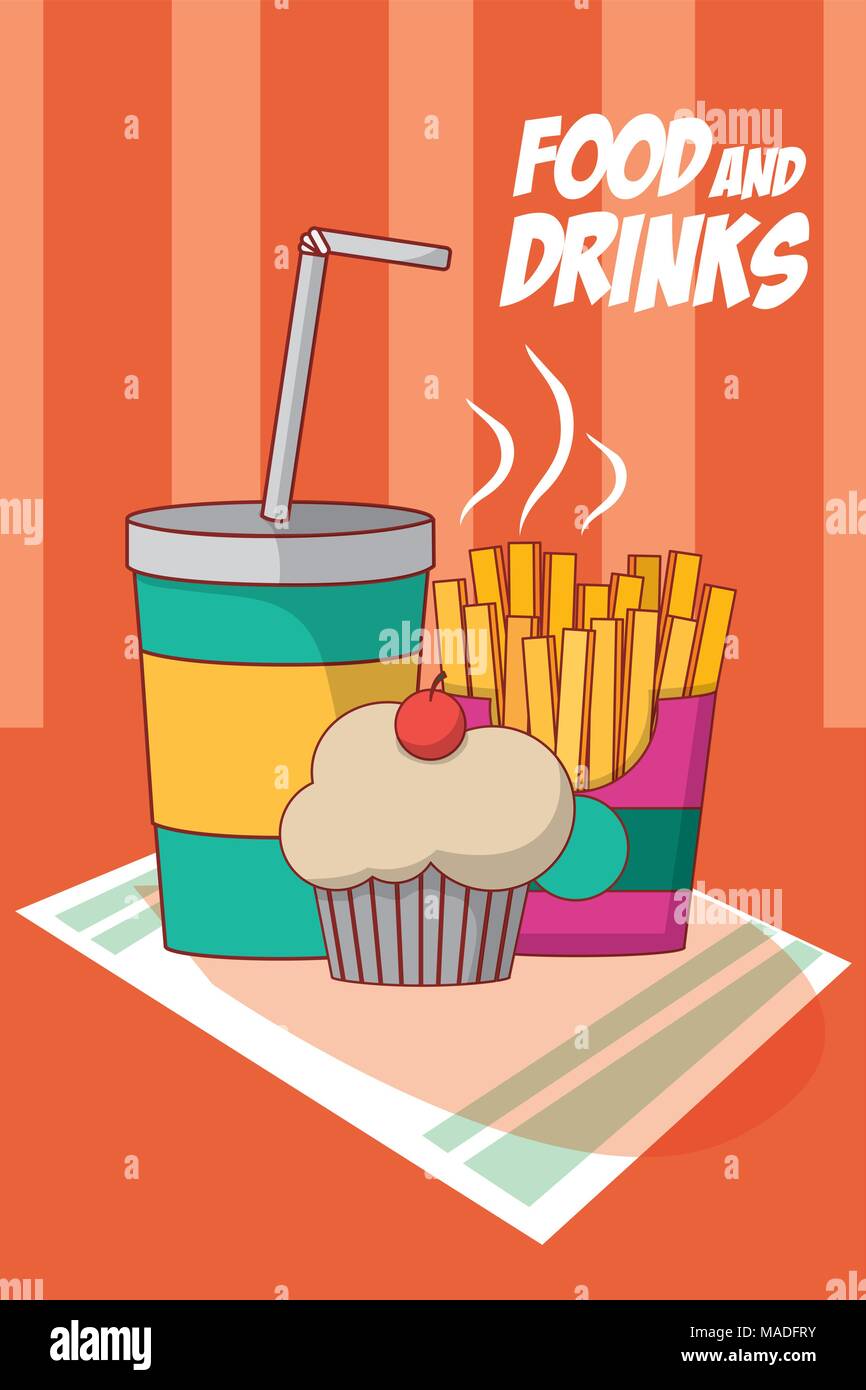 Cupcake, french fries and soda vector illustration graphic design Stock ...