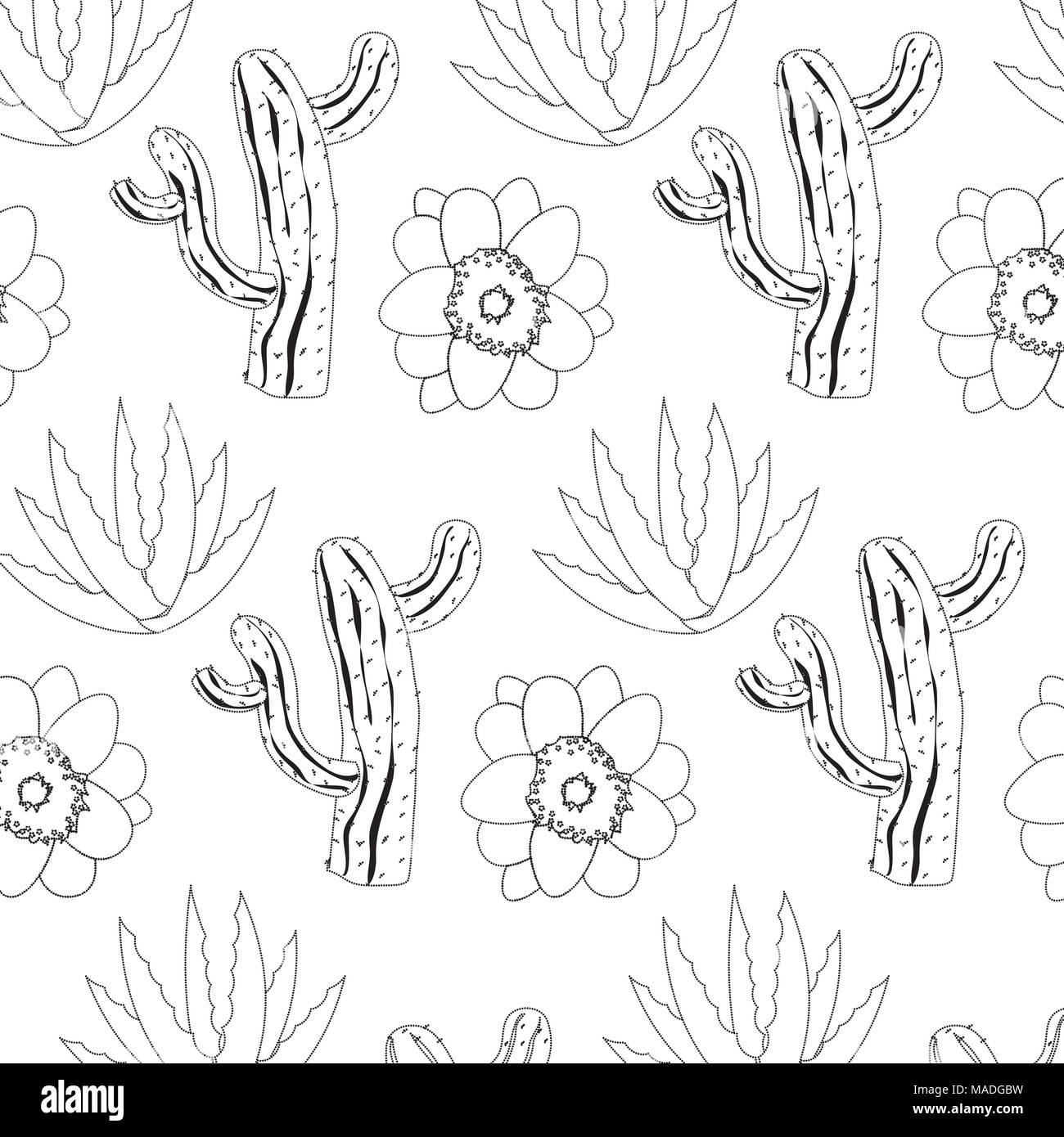 dotted shape nature cactus with flower and plant background vector ...