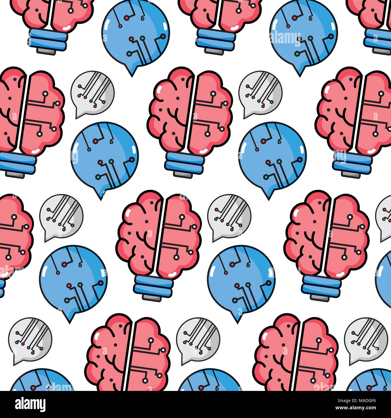 brain bulb with chat bubbles circuits background vector illustration ...