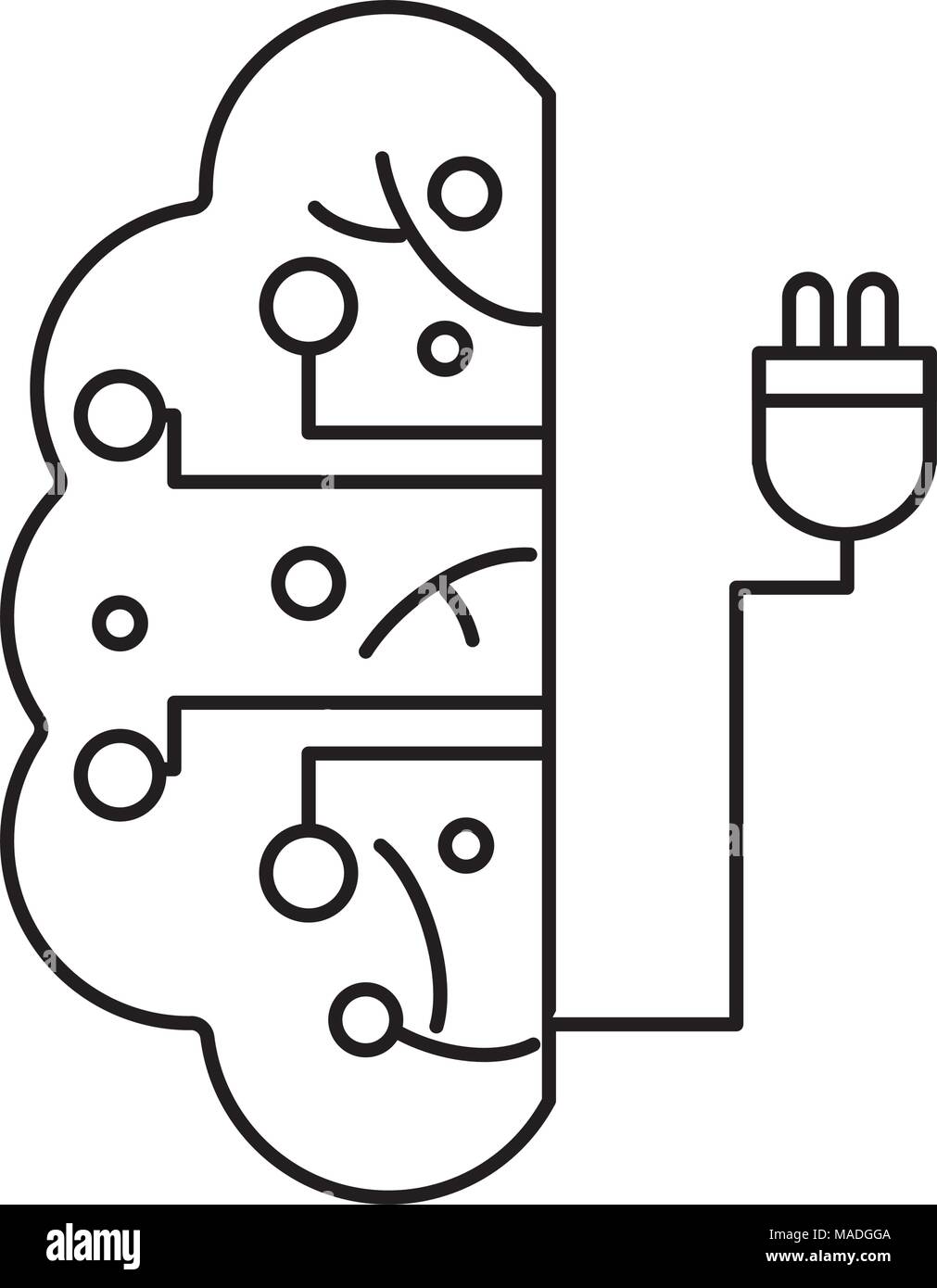 line brain circuit intelligence with power cable vector illustration ...