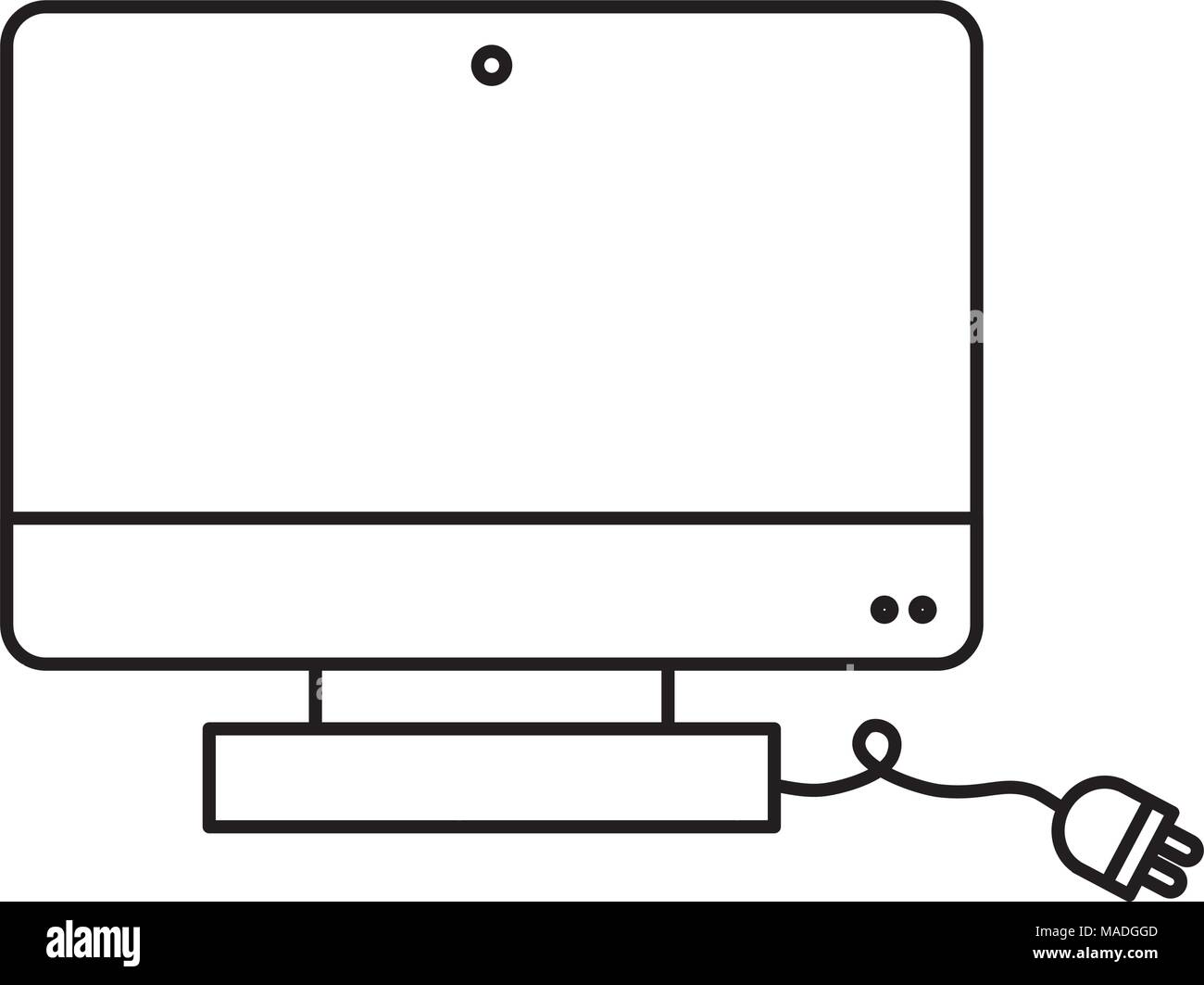 line electronic computer screen with power cable vector illustration ...