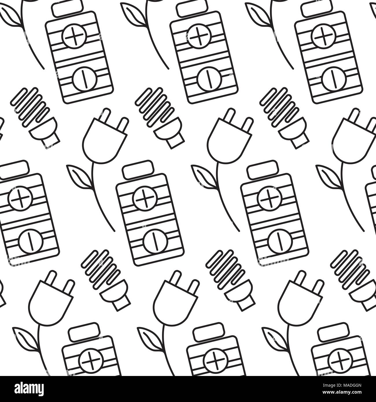 line power cable with bulb conservation and battery background vector ...