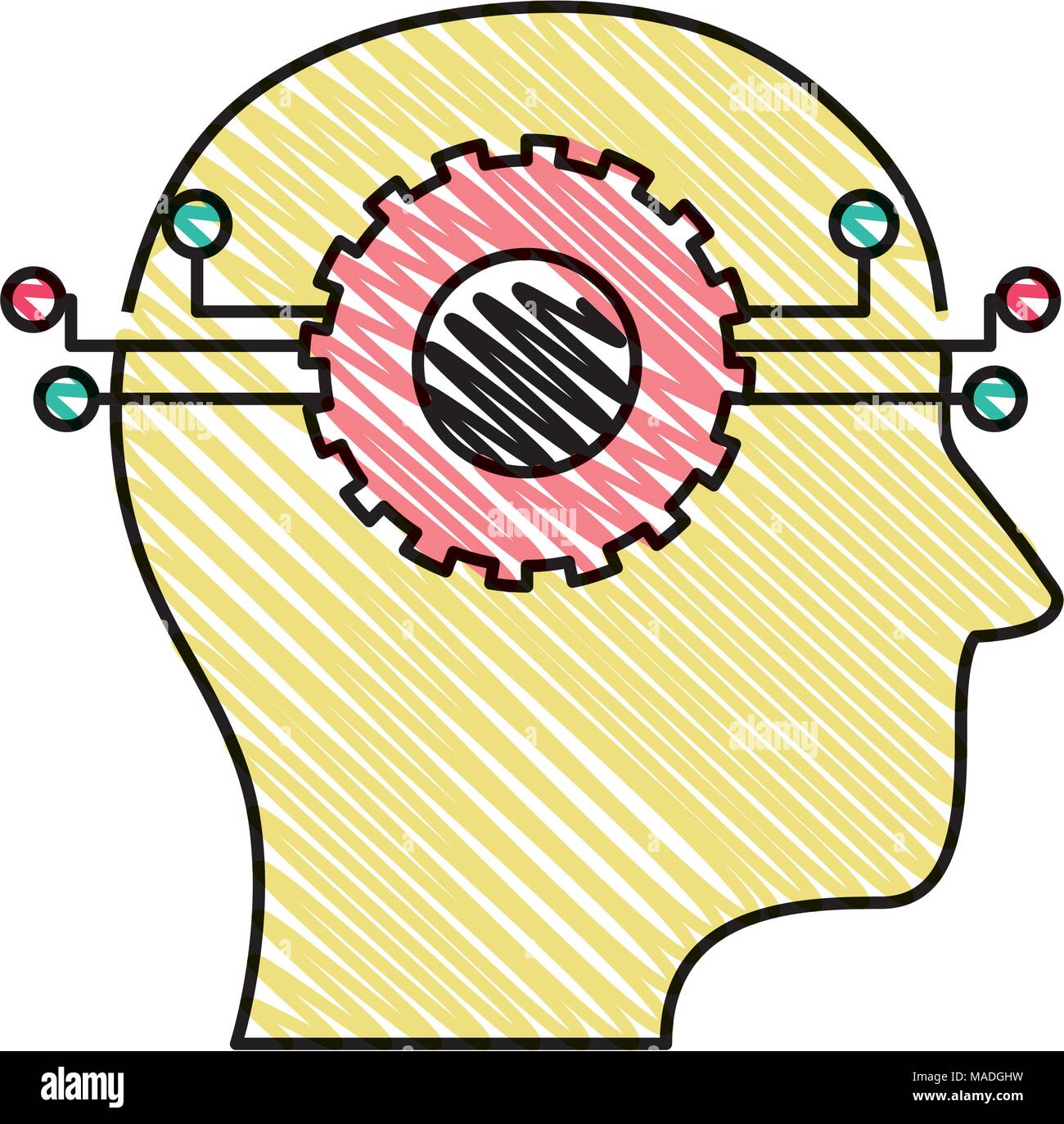 doodle gear circuits to artificial inteligence technology vector ...