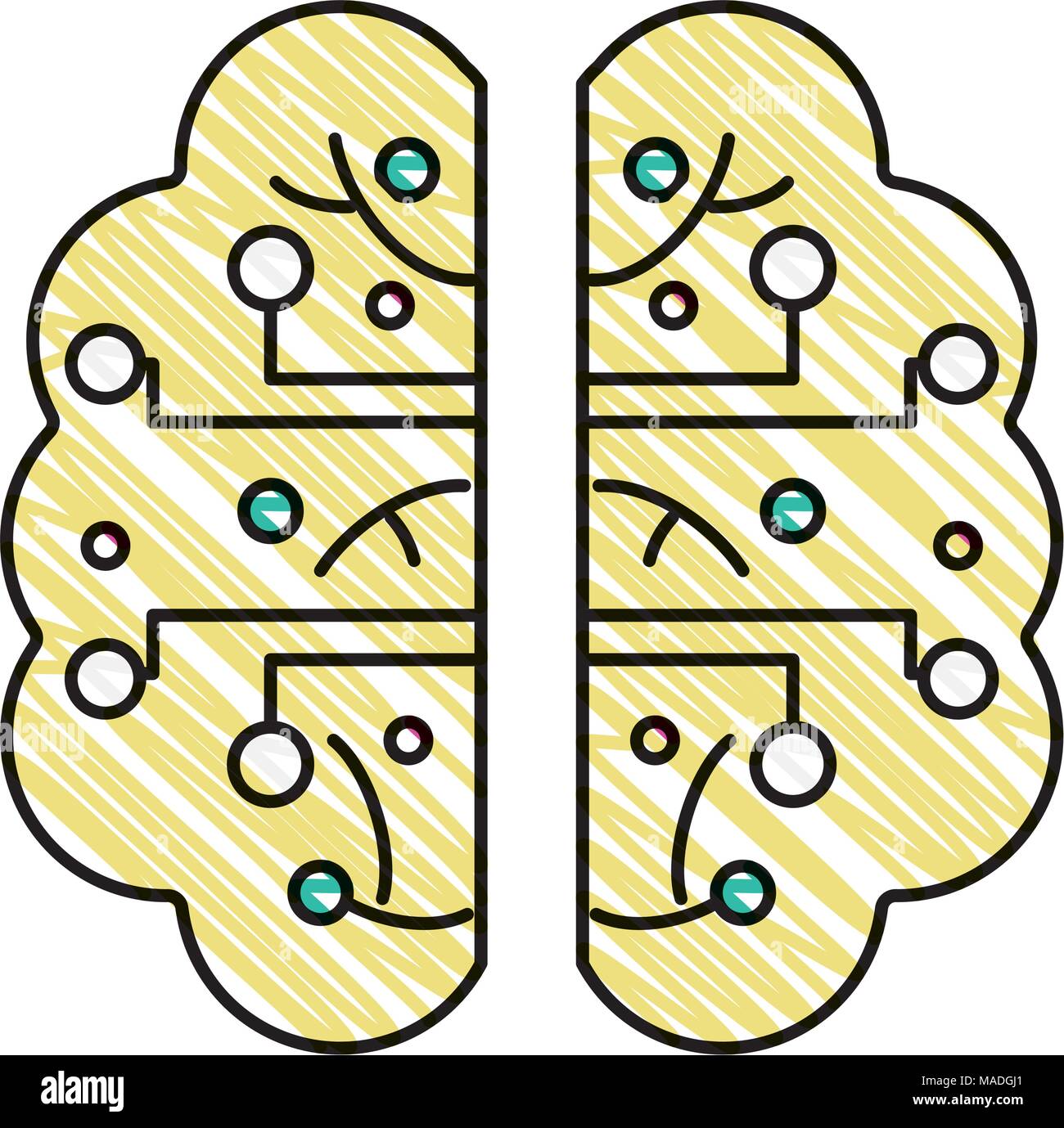 doodle brain circuits with digital artificial inteligence vector ...
