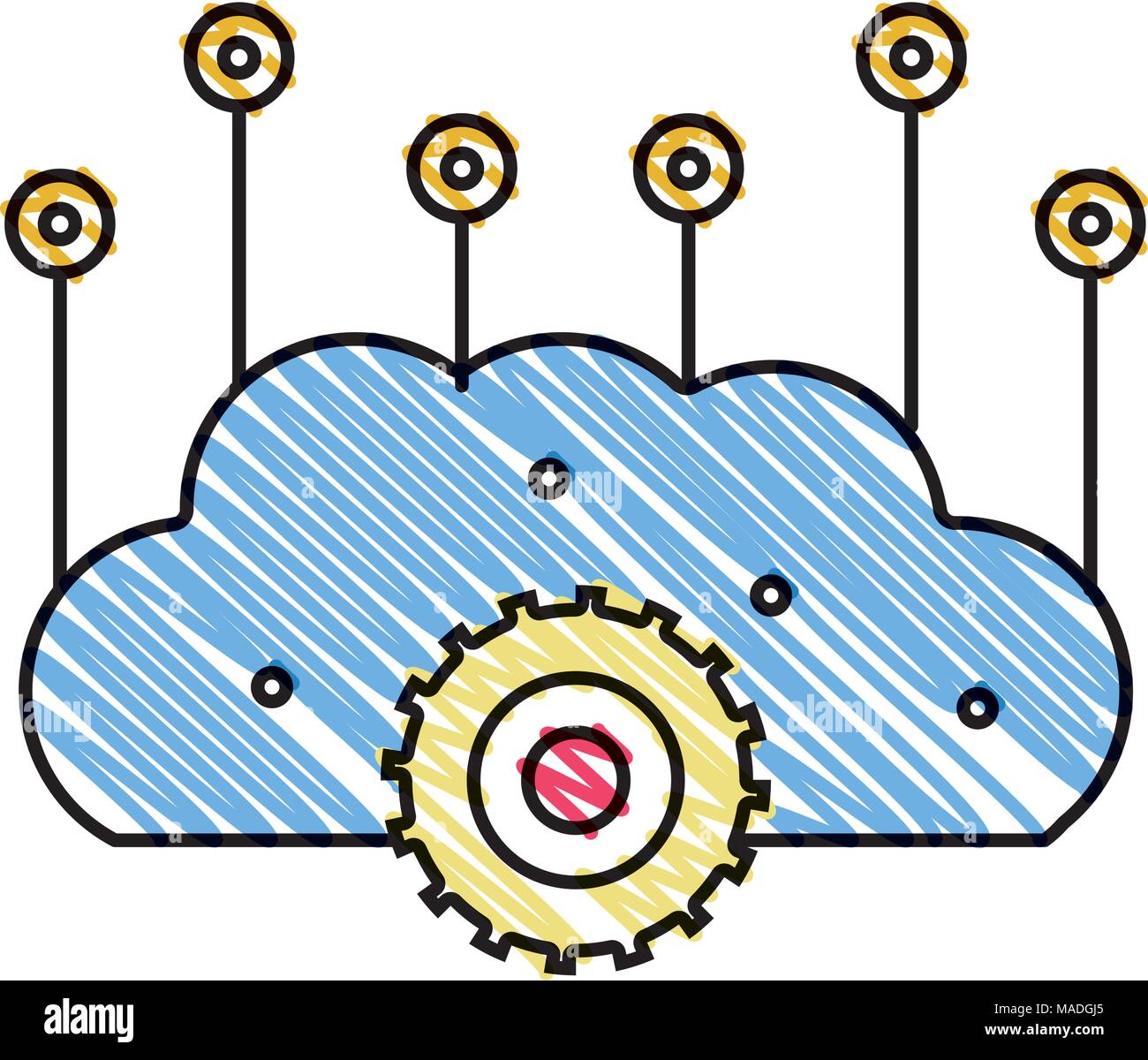 doodle brain with gears and circuits to artificial intelligence vector ...