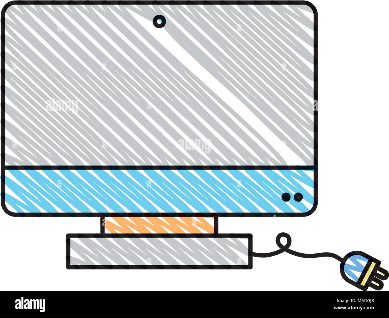 doodle electronic computer screen with power cable vector illustration ...