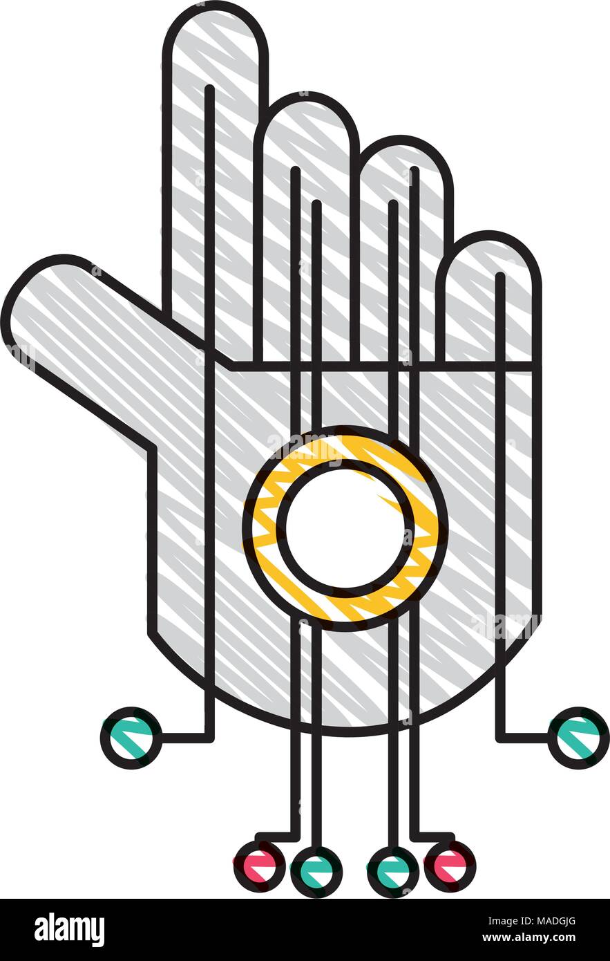 doodle robot hand circuits to robotic technology vector illustration ...