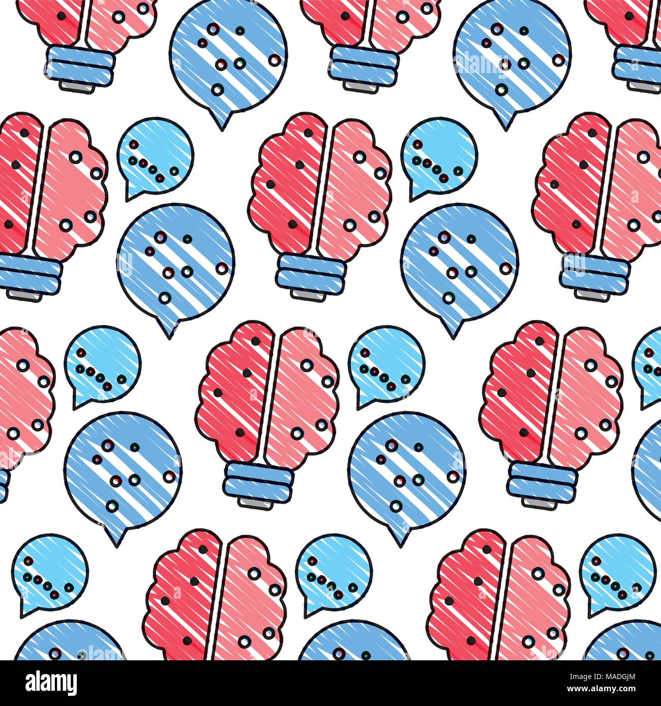 doodle brain bulb with chat bubbles circuits background vector ...