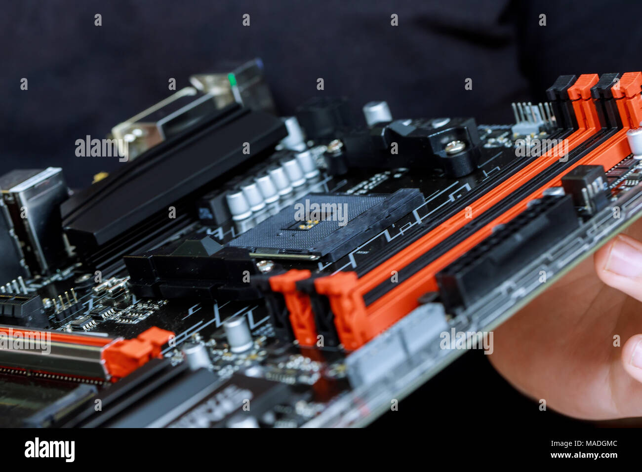 Elements of computer motherboard with elements close-up Stock Photo - Alamy
