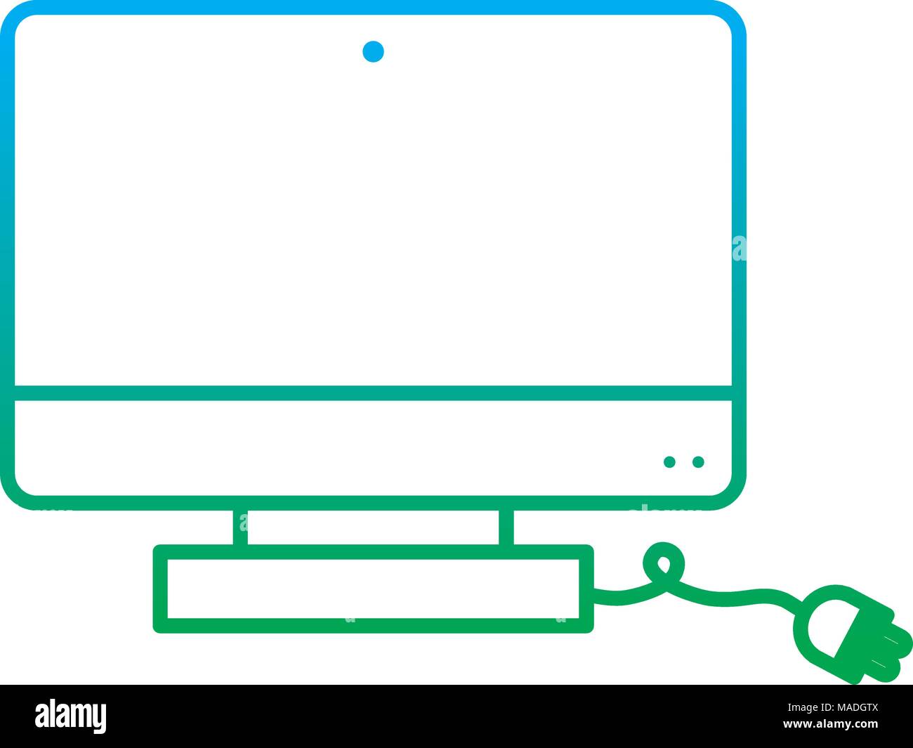 degraded line electronic computer screen with power cable vector ...