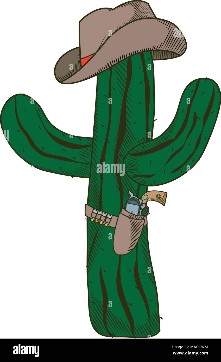desert cactus plant with hat and gun vector illustration Stock Vector ...