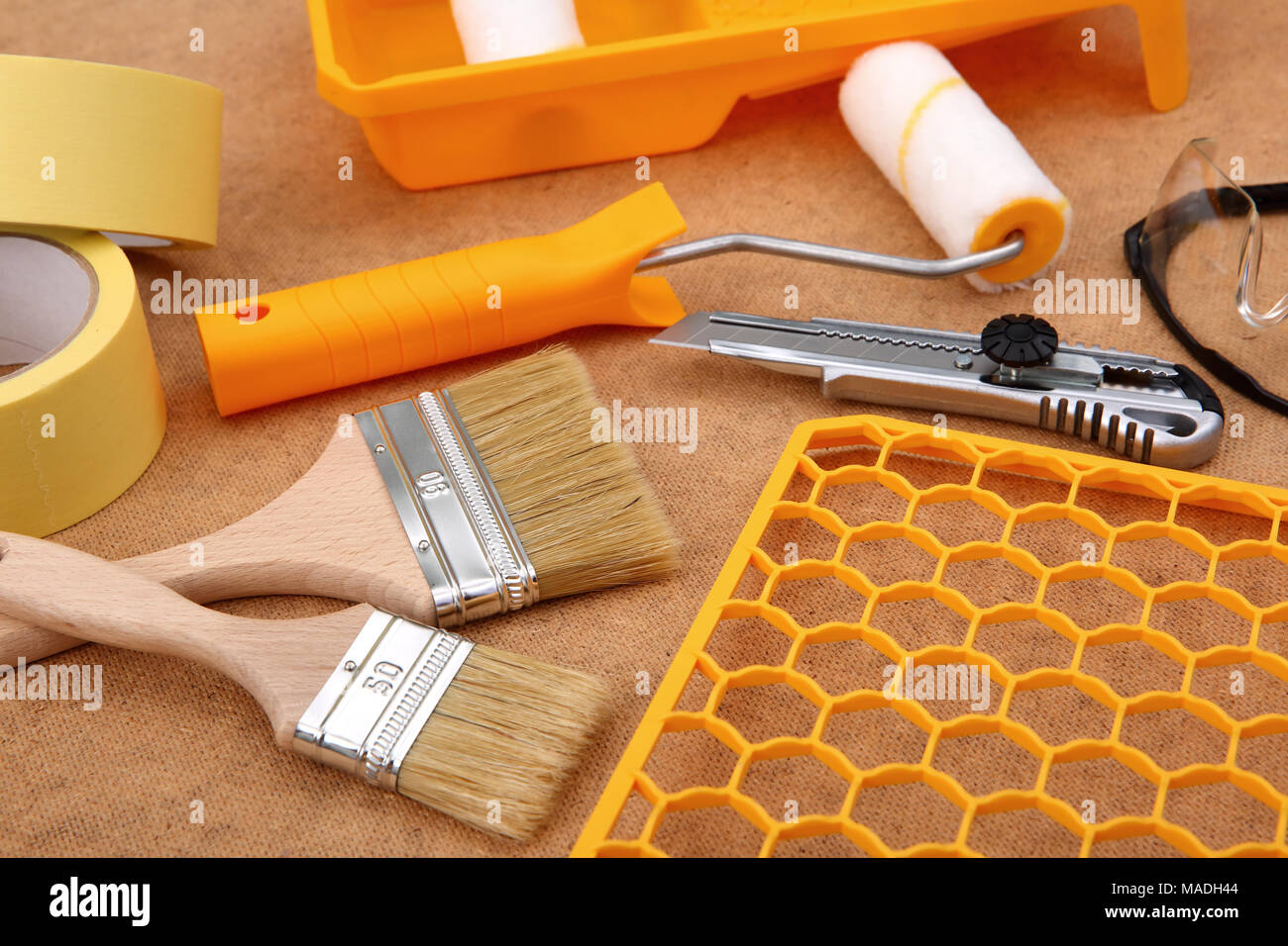 A collection of painting tools ready for use for hobbyist and ...
