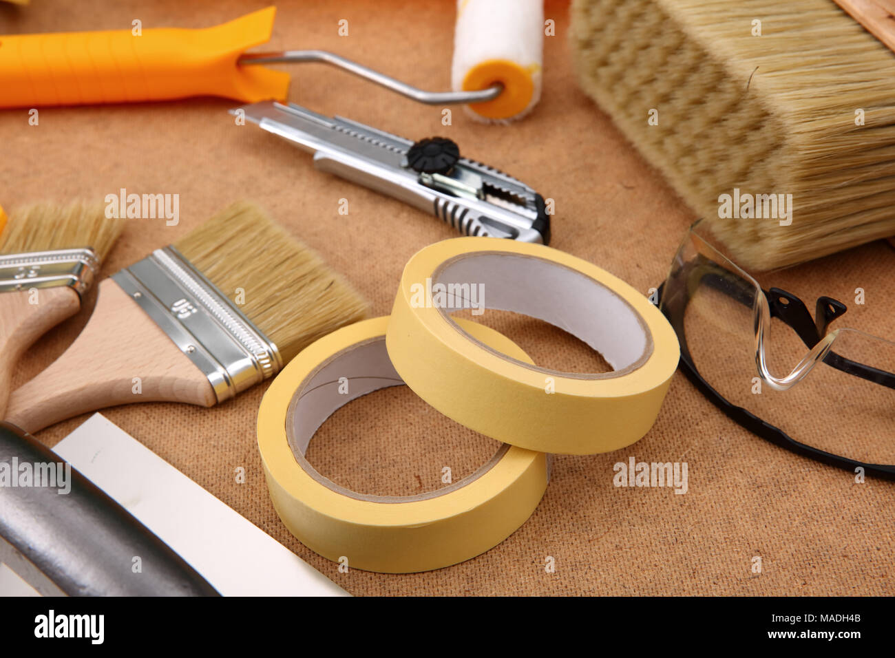 A collection of painting tools ready for use for hobbyist and ...
