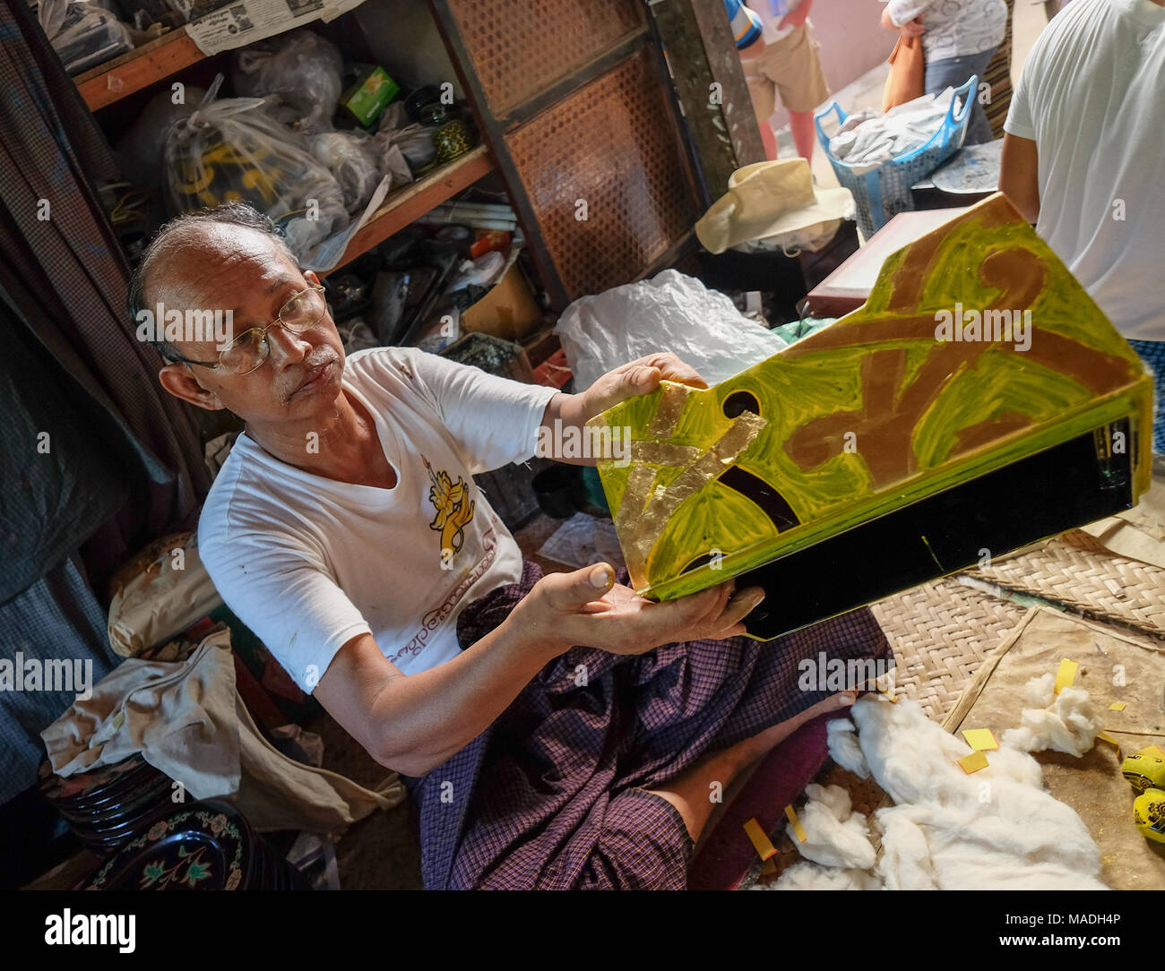 Bagan, Myanmar - Oct 19, 2015. Craft man making souvenirs in Bagan ...
