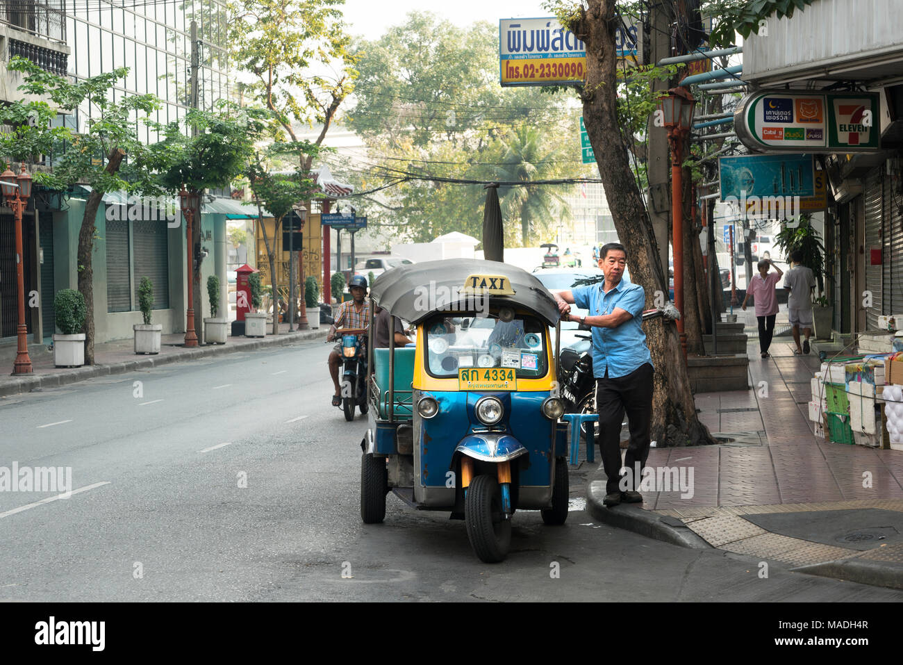Bangkok, Thailand. January 2018. Typical three-wheeler taxi in the city ...
