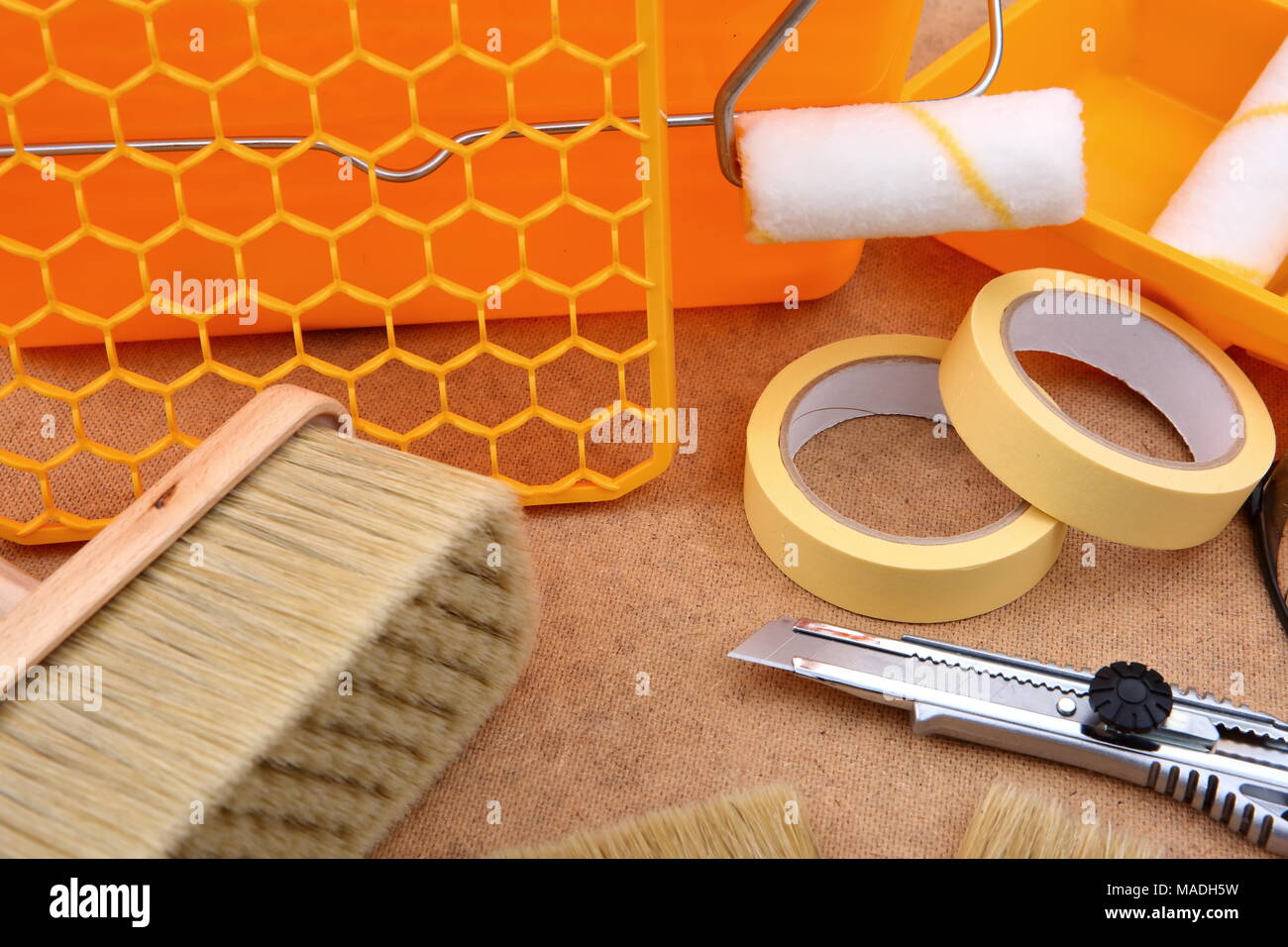 A collection of painting tools ready for use for hobbyist and ...