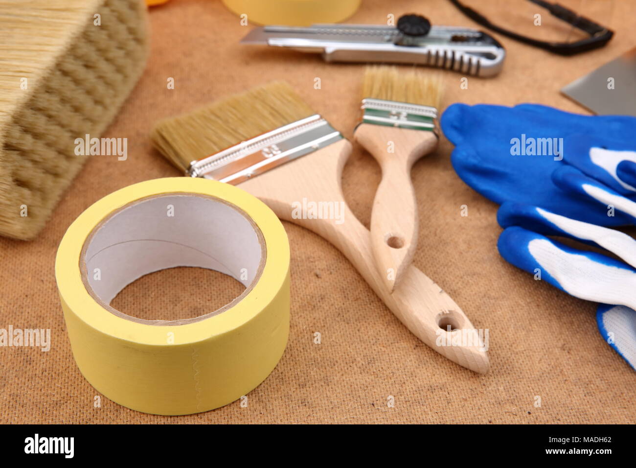 A collection of painting tools ready for use for hobbyist and ...