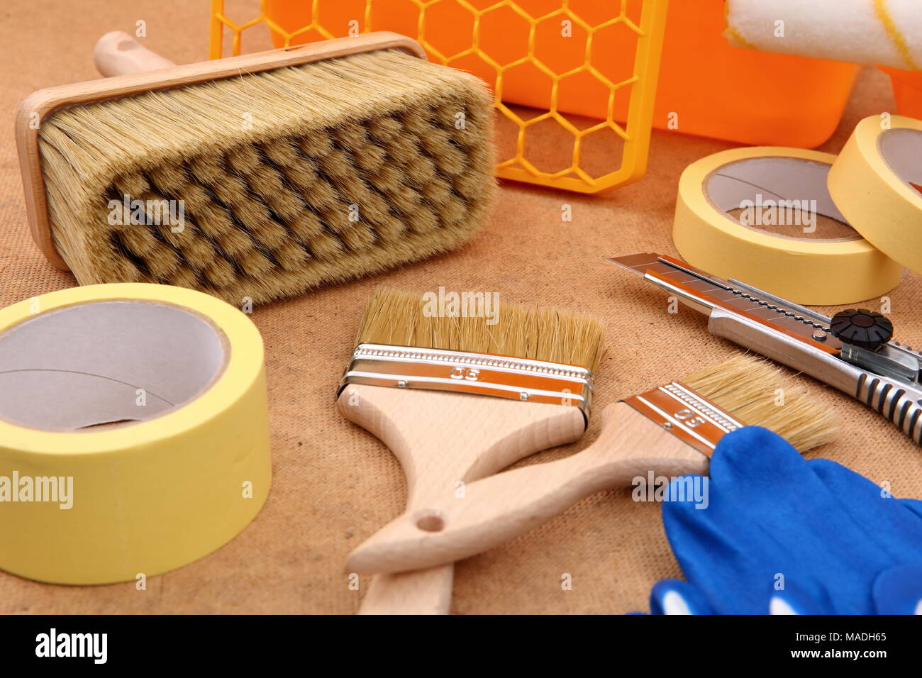 A collection of painting tools ready for use for hobbyist and ...