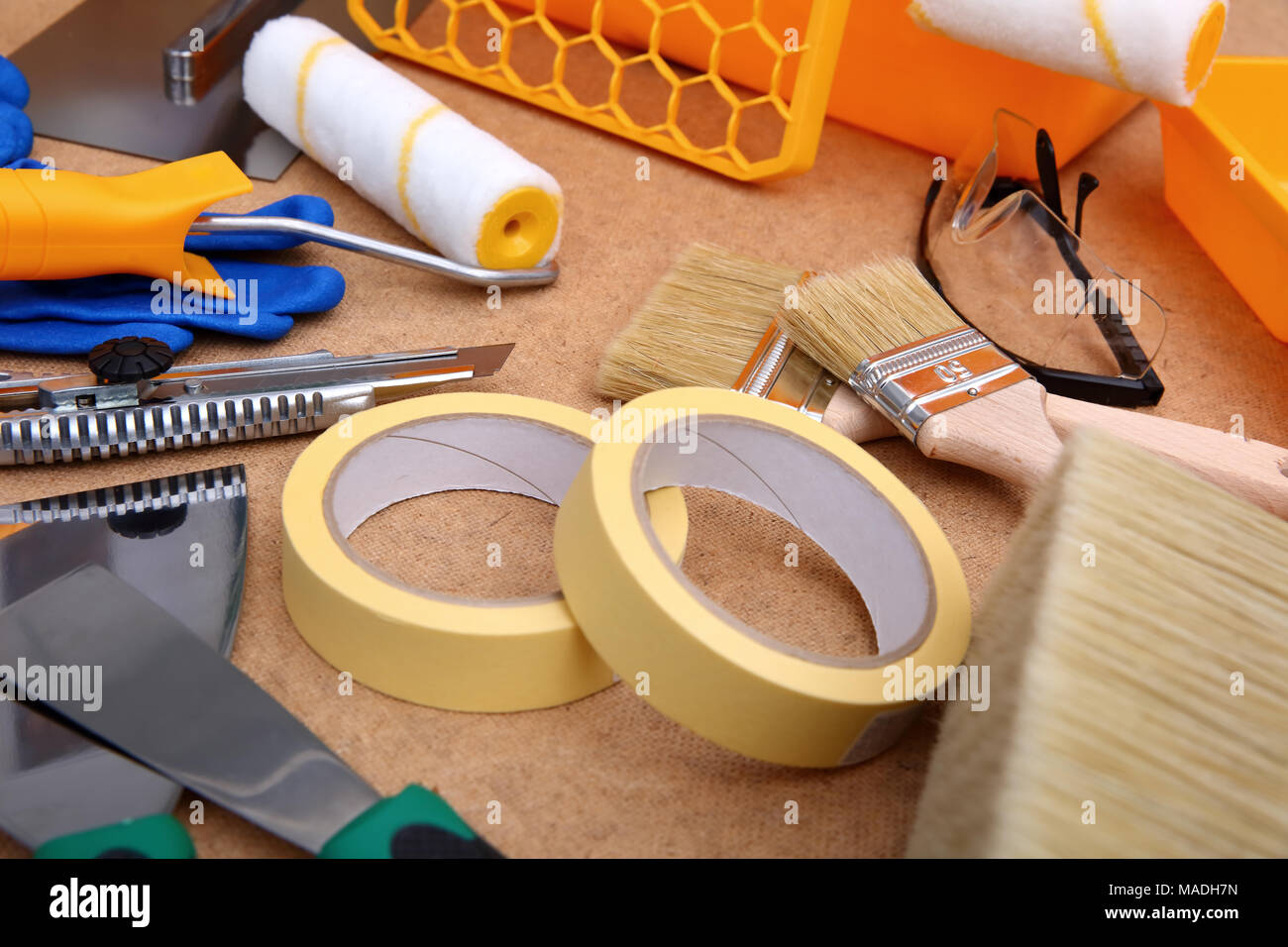 A collection of painting tools ready for use for hobbyist and ...