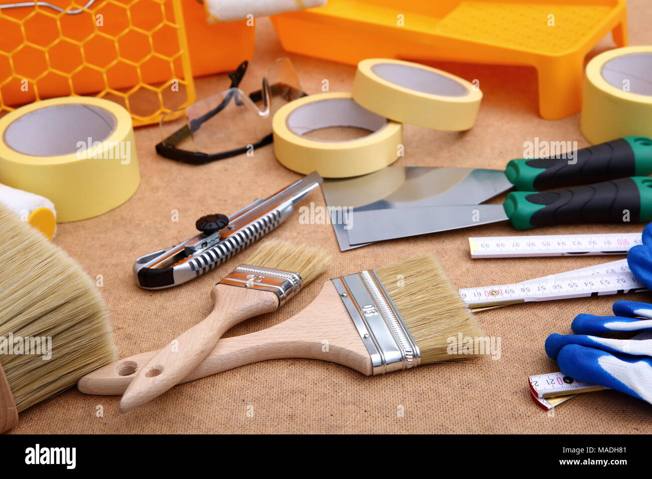 A collection of painting tools ready for use for hobbyist and ...