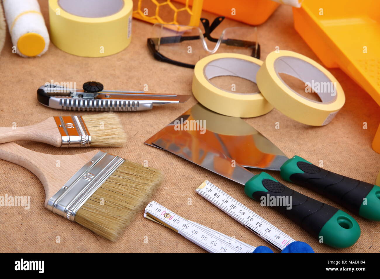 A collection of painting tools ready for use for hobbyist and ...