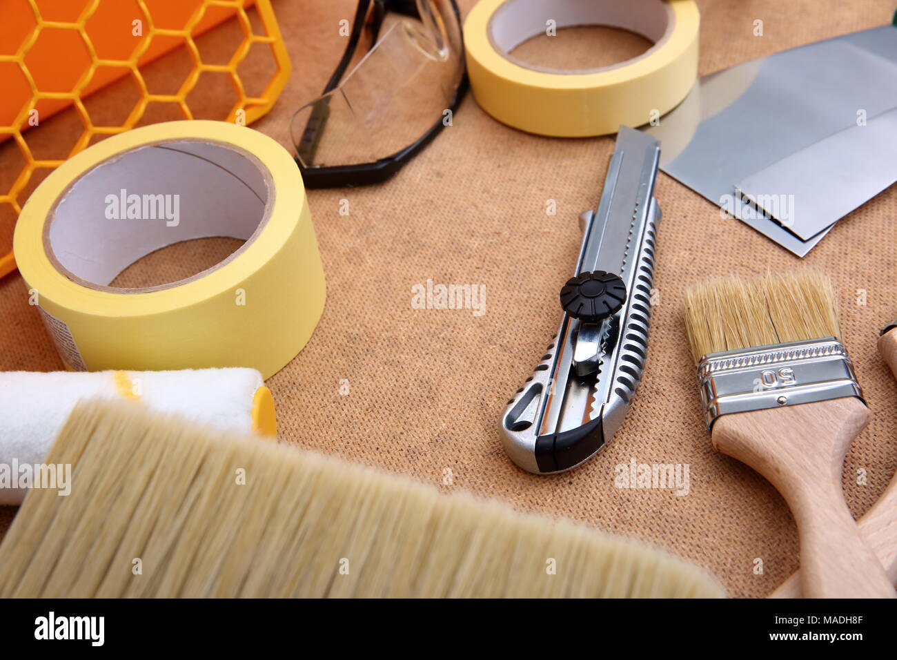 A collection of painting tools ready for use for hobbyist and ...