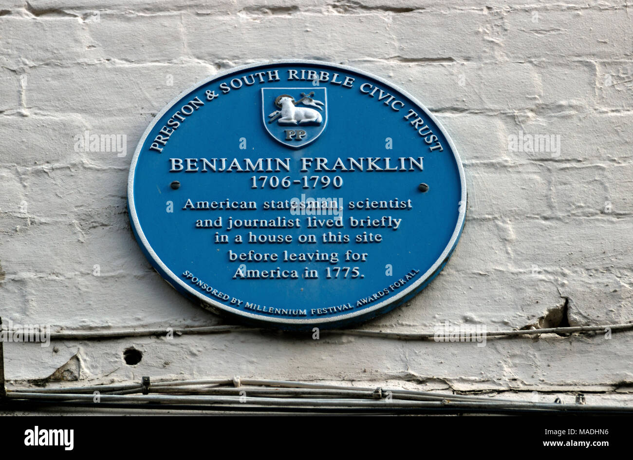 Benjamin Franklin Blue Plaque Stock Photo - Alamy