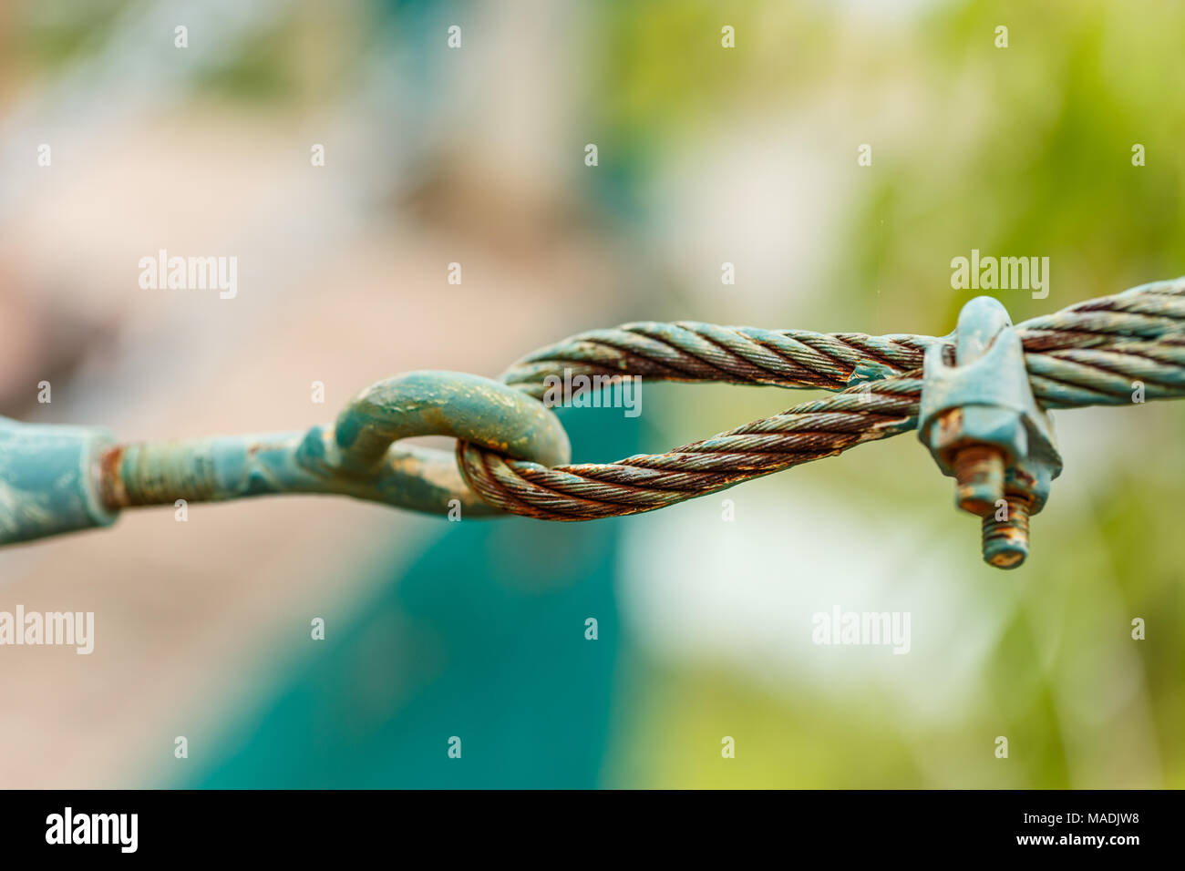 rusty shackle connect the sling in nature background Stock Photo - Alamy