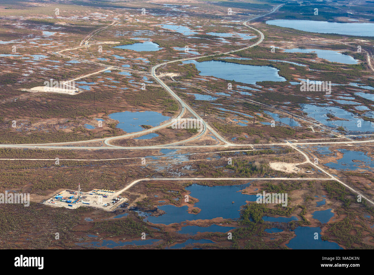 Oil rig on swamp, top view Stock Photo - Alamy