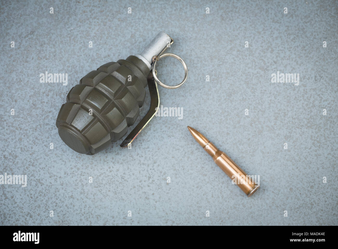 Hand grenade, cartridges and scales from various types of weapons Stock ...