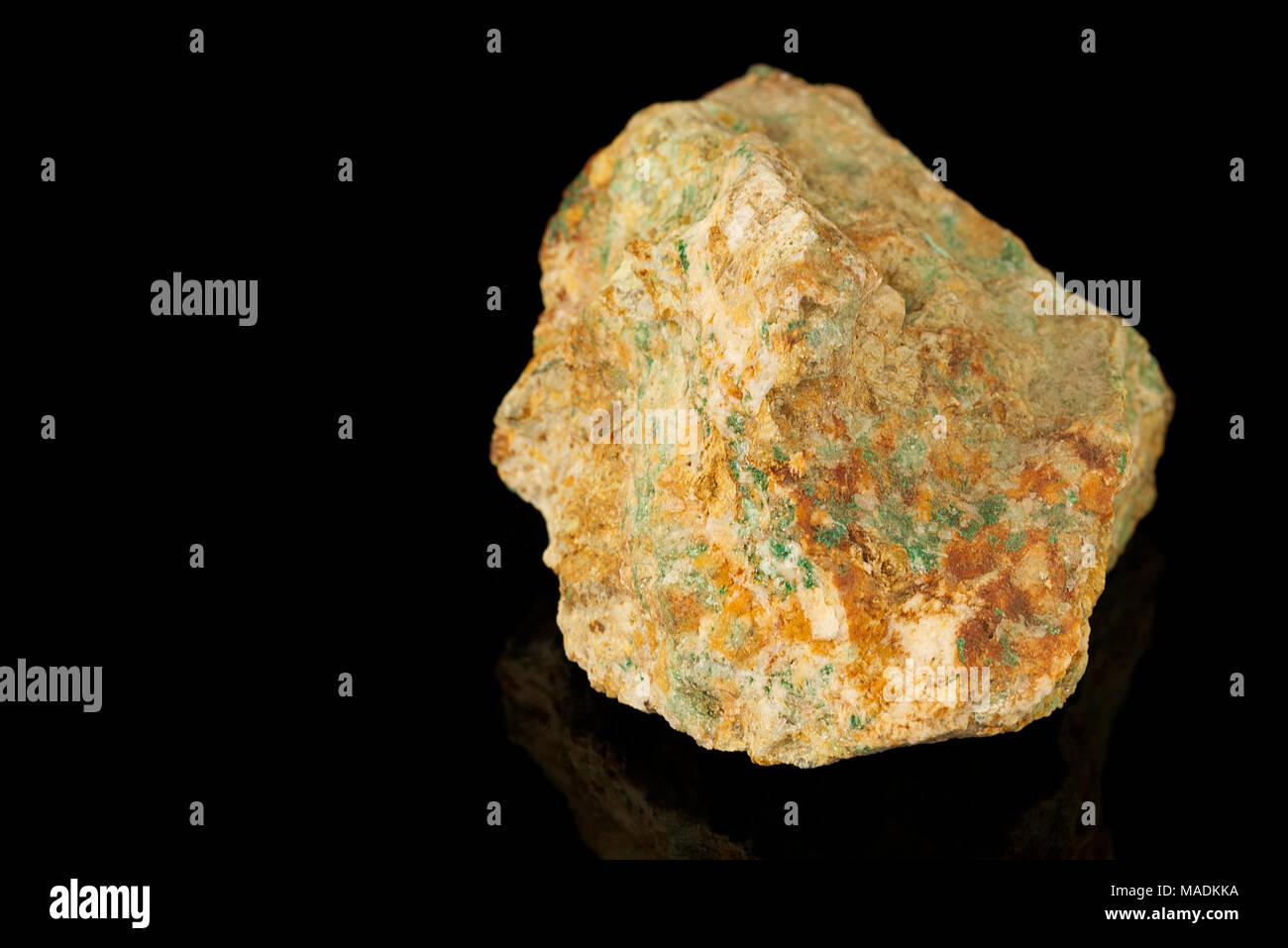 Malachite copper carbonate hydroxide mineral ore isolated on black ...